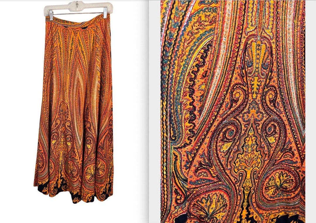 Vintage 60s to 70s Fall Colors Paisley Print Maxi Skirt New Issues by ...