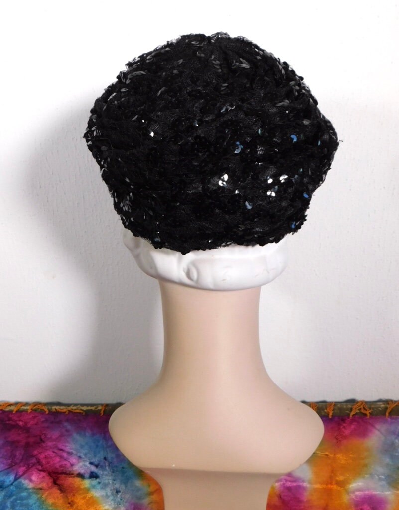 Glam Vintage 50s Black Sequined Mesh Toque Hat - Etsy