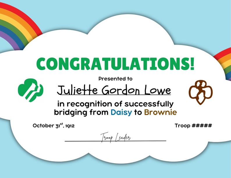 Girl Scout Bridging Certificate | Daisy to Brownie | Canva Template ...