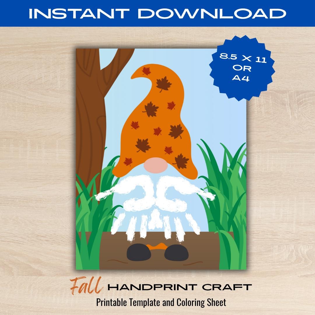 Fall Gnome Handprint Craft, Printable Kids Handprint Art, Autumn ...