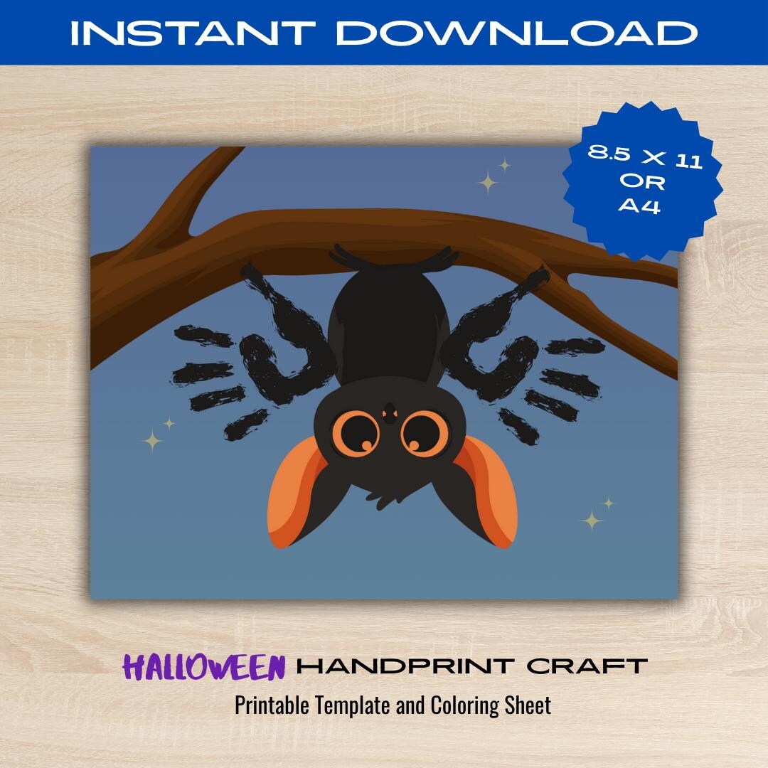 Halloween Bat Handprint Craft, Printable Kids Handprint Art, Fall ...