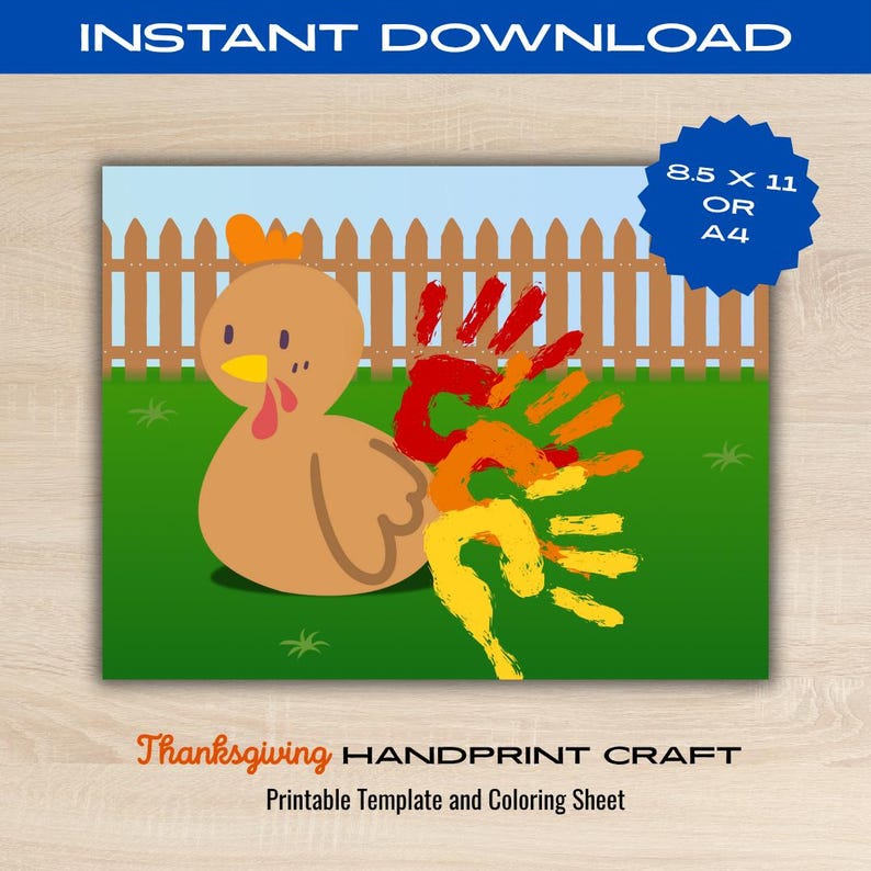 Thanksgiving Turkey Handprint Craft, Printable Kids Art, Fall Preschool ...