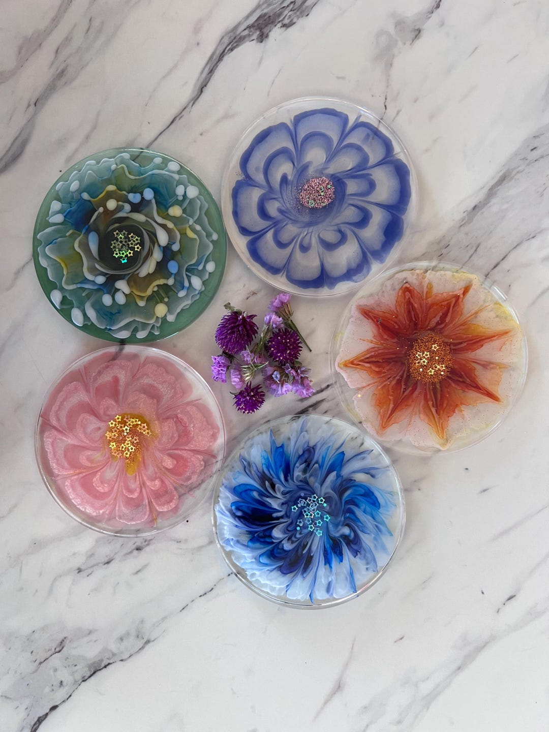 Resin Floral Flower Set of 4 Coasters With Base Stand - Etsy