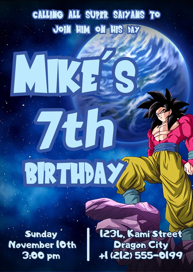 Dragon Ball Goku Invitation Card, Happy Birthday Template, Editable on ...