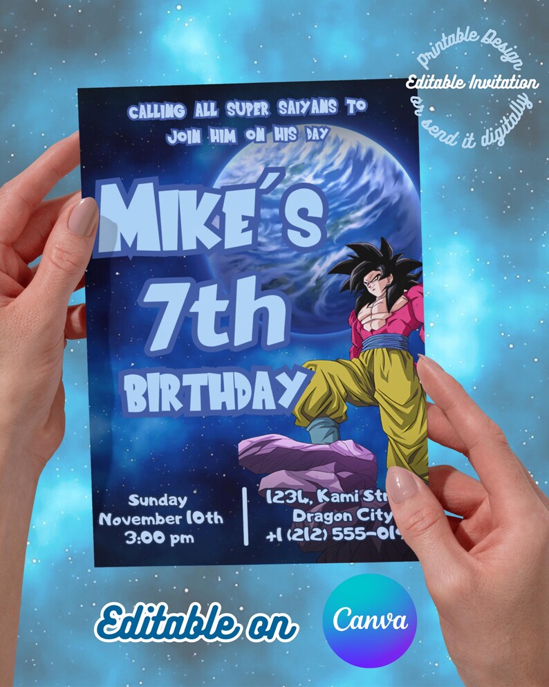 Dragon Ball Goku Invitation Card, Happy Birthday Template, Editable on ...
