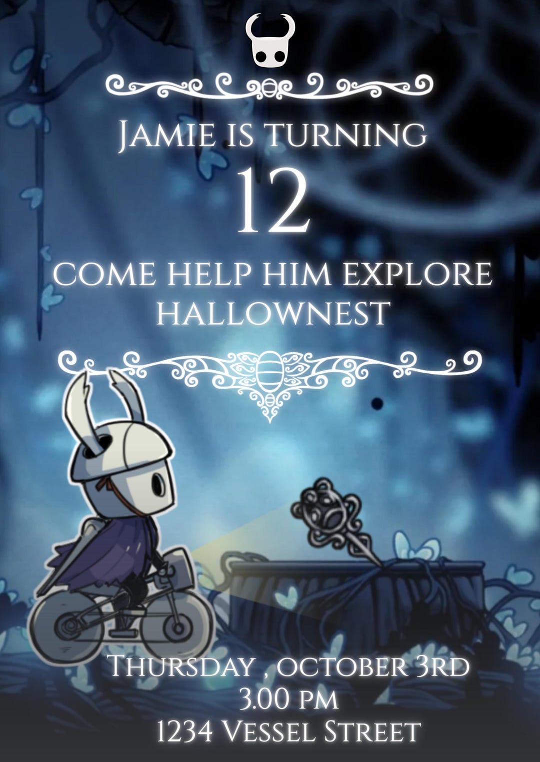 Hollow Knight Invitation Card, Happy Birthday Template, Editable on ...