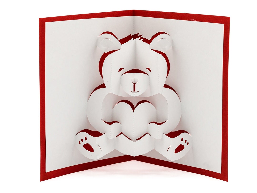 Teddy Bear 3D Pop up Valentines Day Card Bear Hug Card Unique Handmade ...