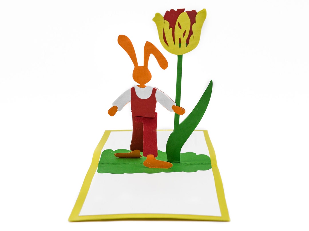 3D Easter Bunny Pop up Card: Tulip Floral Spring Greetings - Etsy