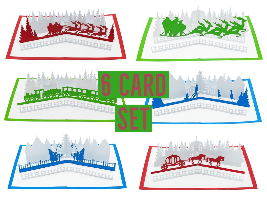 Pop up Holiday Cards Set of 6, Handmade Christmas Card Pack, Unique 3D ...