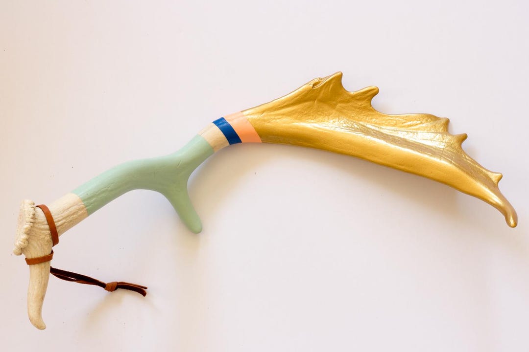 Painted Antler - LARGE Fallow - Gold, Peach, Blue & Seafoam Stripe - Etsy