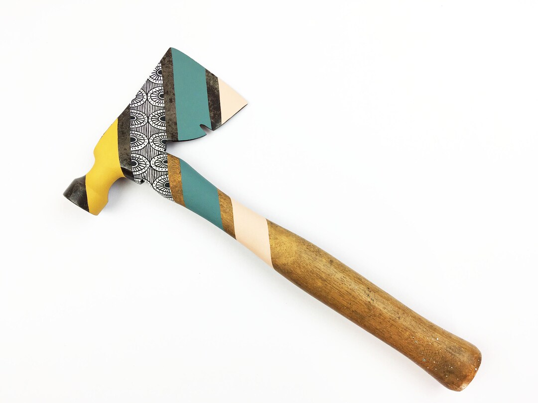 Hand-painted Vintage Hatchet - Yellow, Green, Pink, Black & White ...