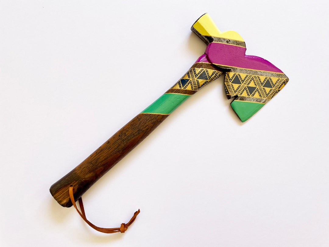 Hand-painted Vintage Hatchet - Yellow, Magenta, Navy, Green & Gold ...