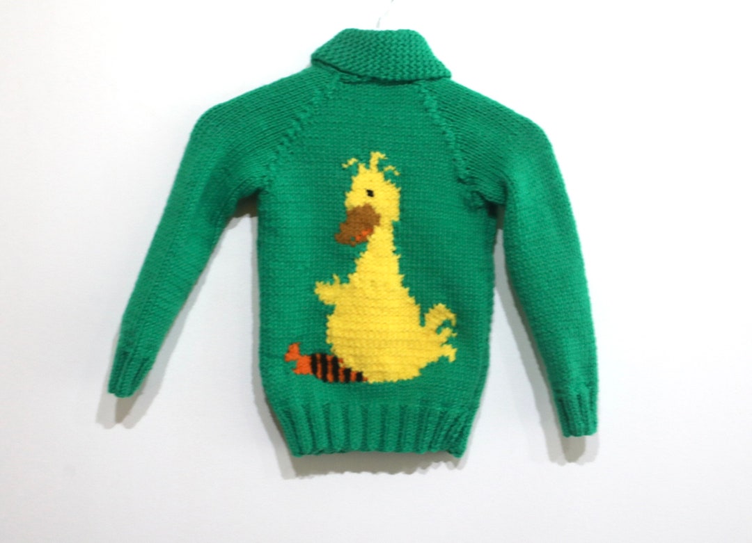 Vintage Mid-century 1950s 60s Green and Yellow Big BIRD Zipper COWICHAN ...