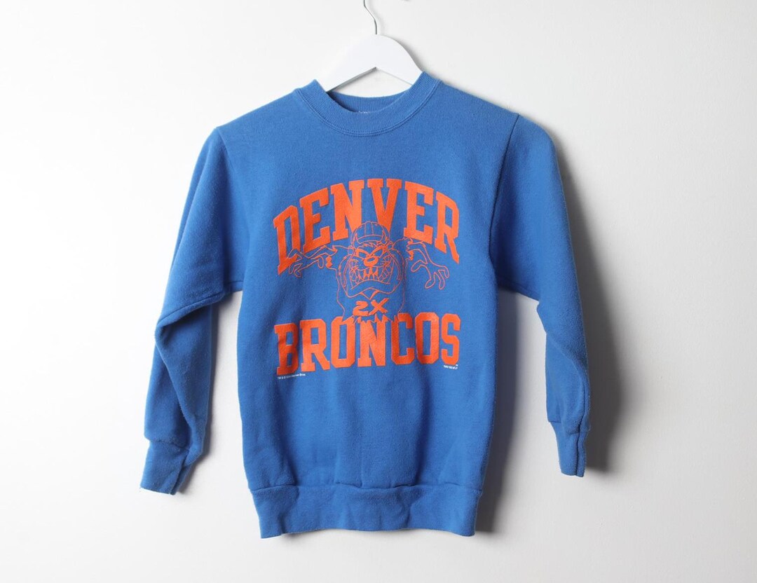 Vintage TAZ Blue & Orange Color Block DENVER BRONCOS 1990s Kids ...