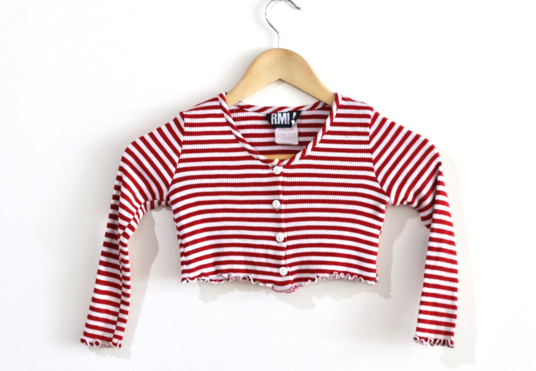 Vintage STRIPE Red and White CROP Long Sleeve Kids Children's Crop Top ...