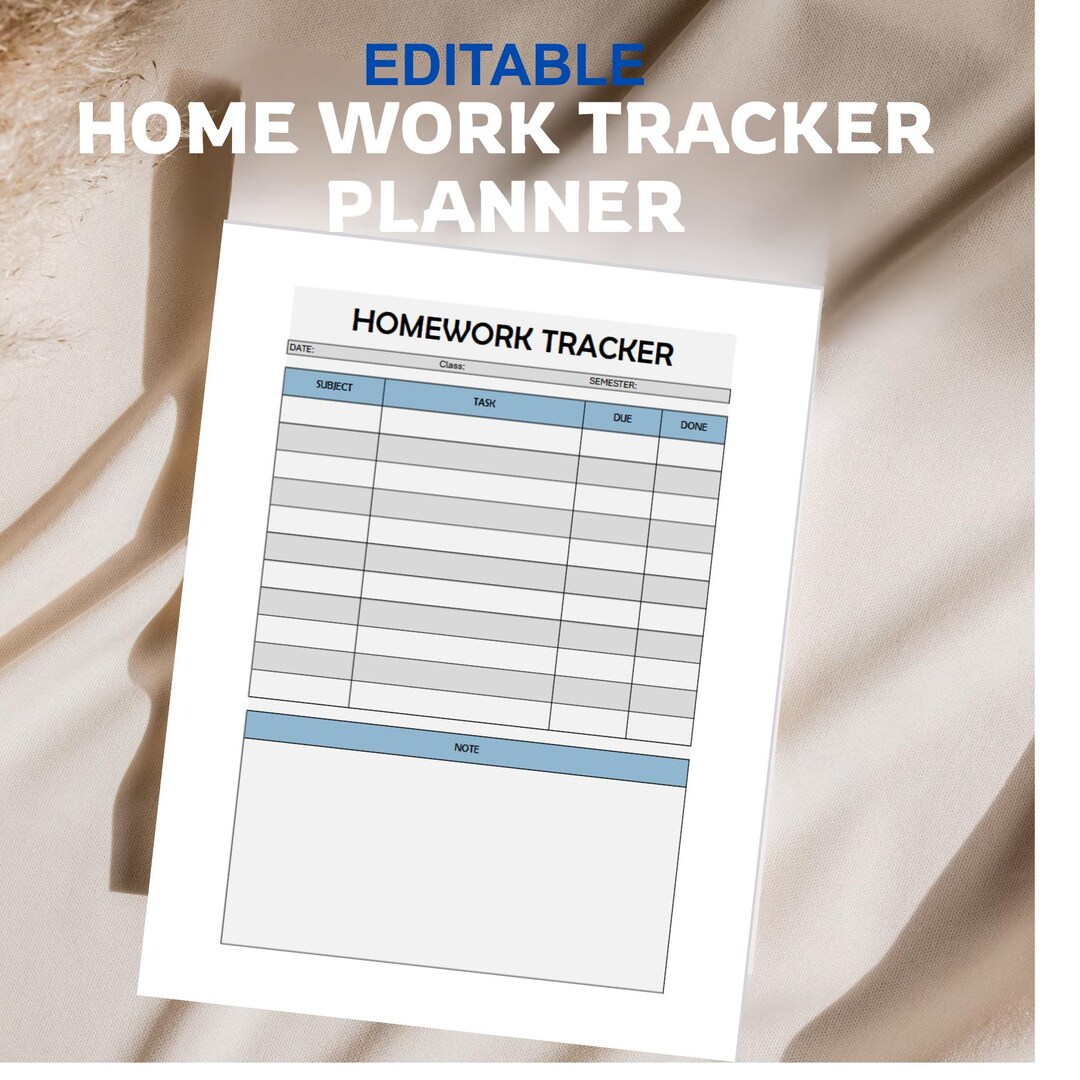 Editable Homework Tracker Planner: Excel & PDF (printable) - Etsy