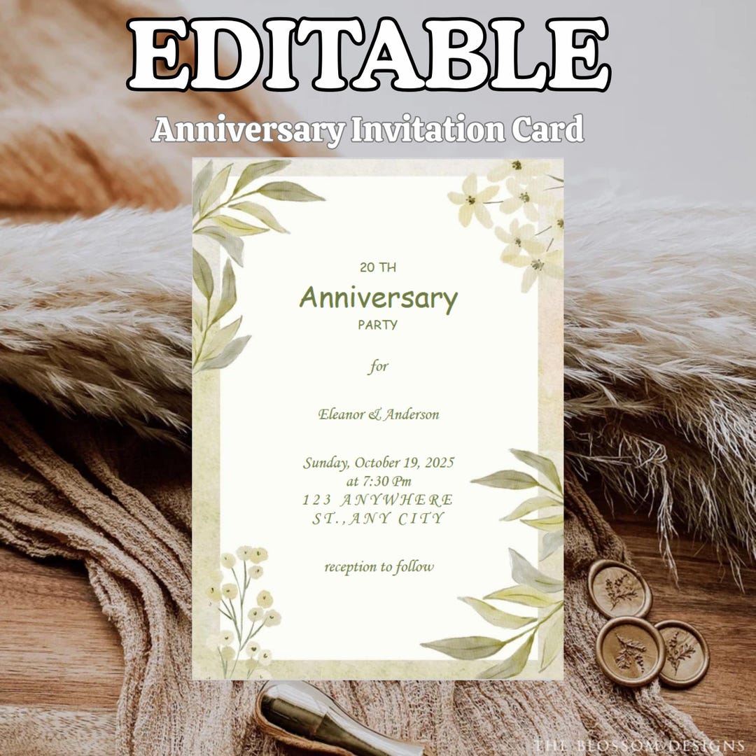 Editable & Printable Anniversary Invitation Template | Instant Download ...