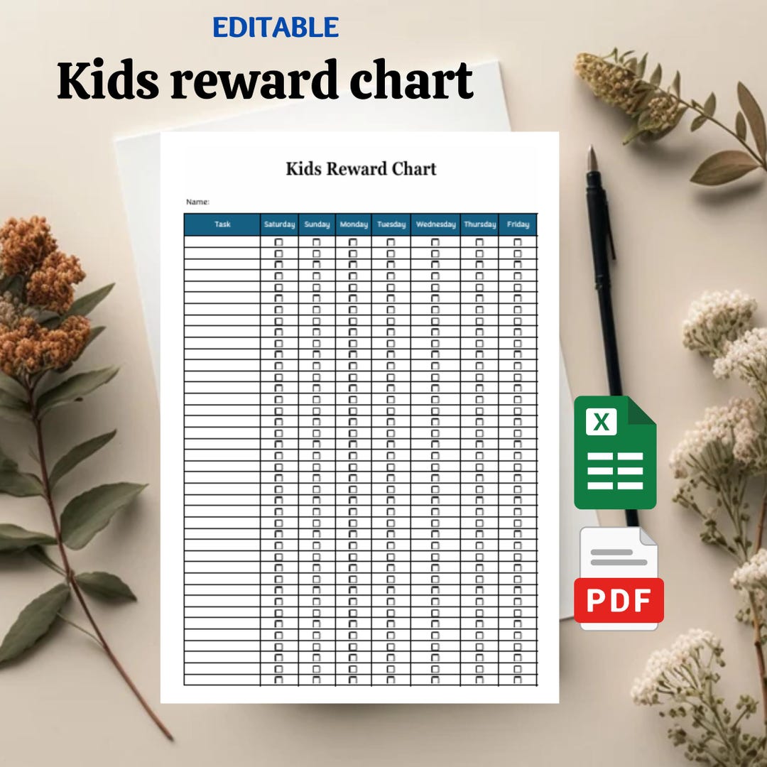 Editable Kids Reward Chart: Printable Behavior Tracker (PDF & Excel ...