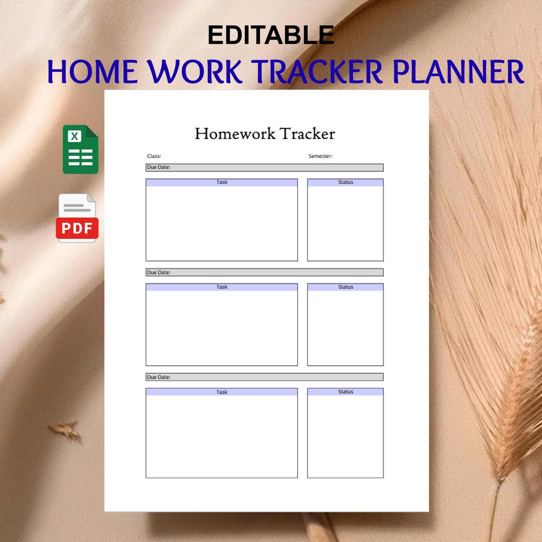 Editable Homework Tracker Planner: Excel & PDF (digital Download) - Etsy UK
