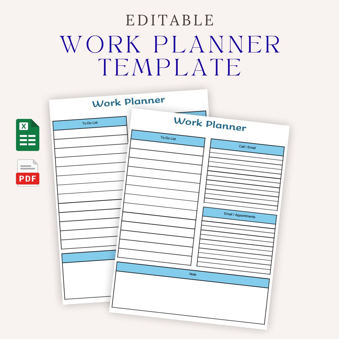 Editable & Printable Work Planner | Work Schedule Template | Instant ...
