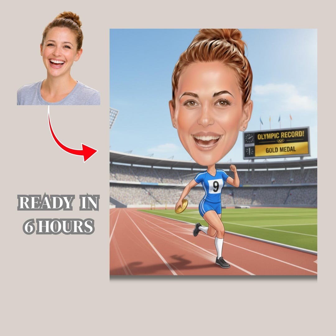 Custom Female Runner Caricature | Digital Marathon Gift - Etsy