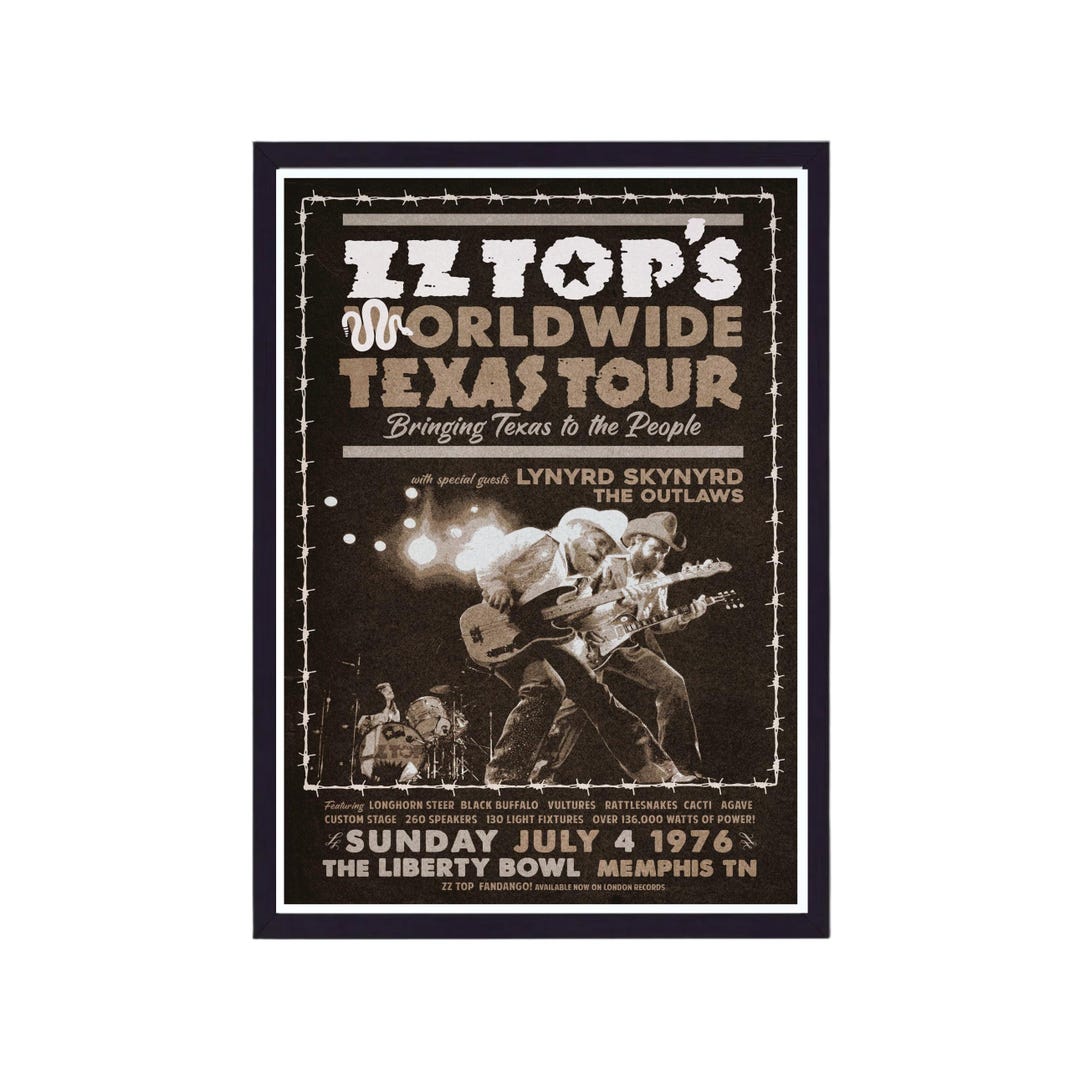 Vintage Zz Top Tour Poster, Classic Rock Music Wall Art, 1976 Concert ...