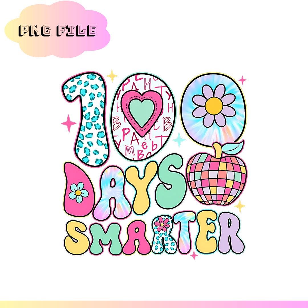 100 Days Smarter Happy 100th Days of School Kids Boys Girl PNG Digital ...