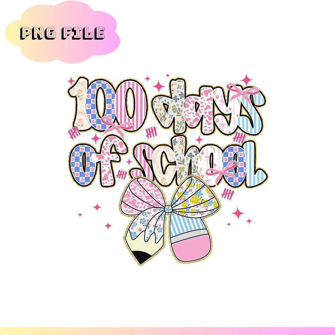 100th Day of School Coquette Bow Pencil 100 Days of School PNG Digital ...
