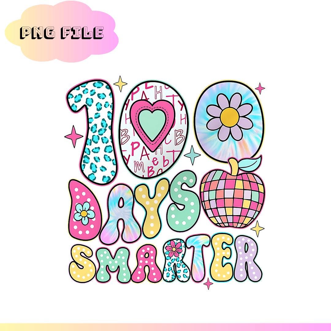 Happy 100 Days Smarter Disco Apple Kids100th Day of School PNG Digital ...