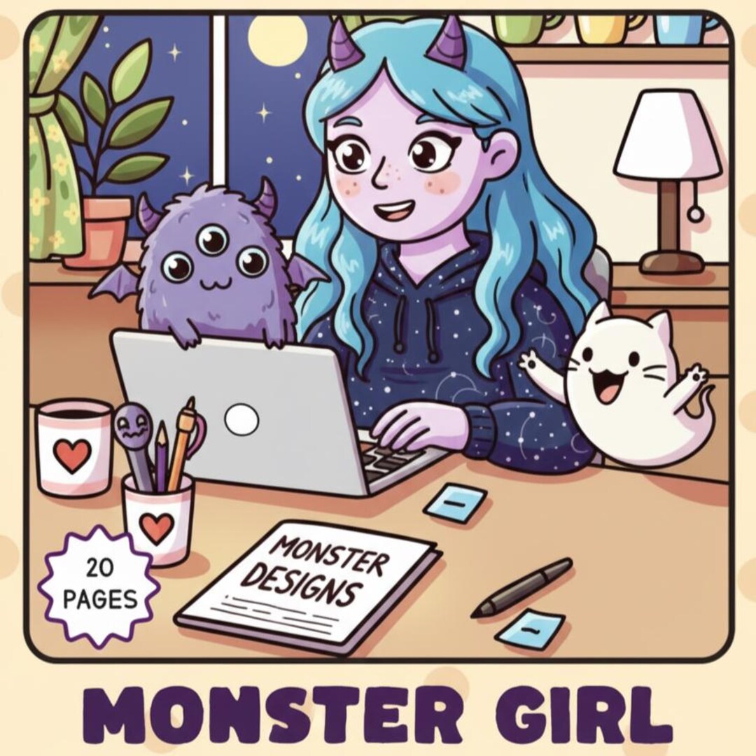 Monster Girl Halloween Coloring Pages: Kawaii Goth Printable (PDF ...