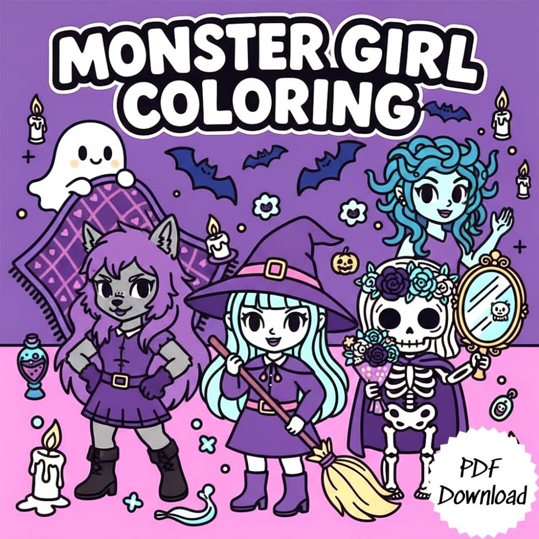20 Monster Girl Coloring Pages: Kawaii Halloween Printable Art ...