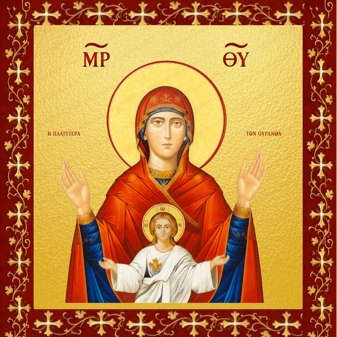 Panagia Platytera Icon – Orthodox Byzantine Virgin Mary, Gold Sacred ...