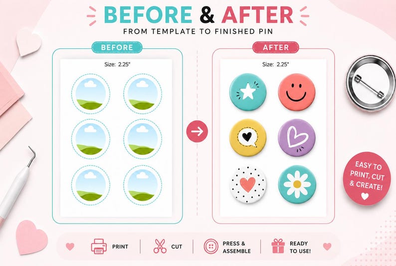 2.25 Inch Button Pin Template Canva, Pin Back Button Size Guide, Bleed ...