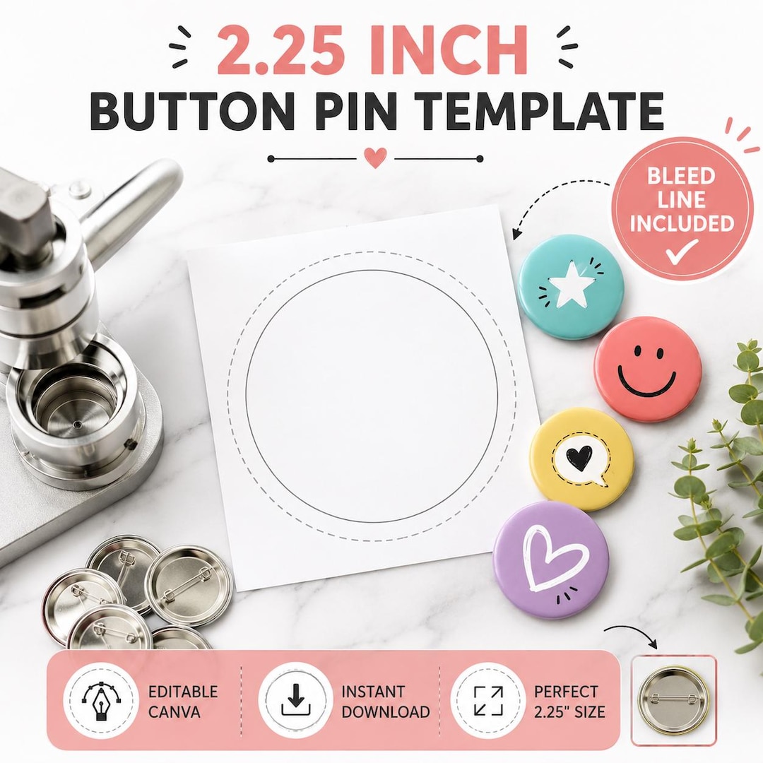 2.25 Inch Button Pin Template Canva, Pin Back Button Size Guide, Bleed ...