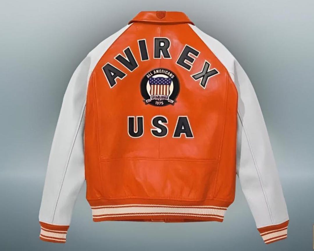 Avirex USA Orange Leather Bomber Jacket, Streetwear Biker Style - Etsy