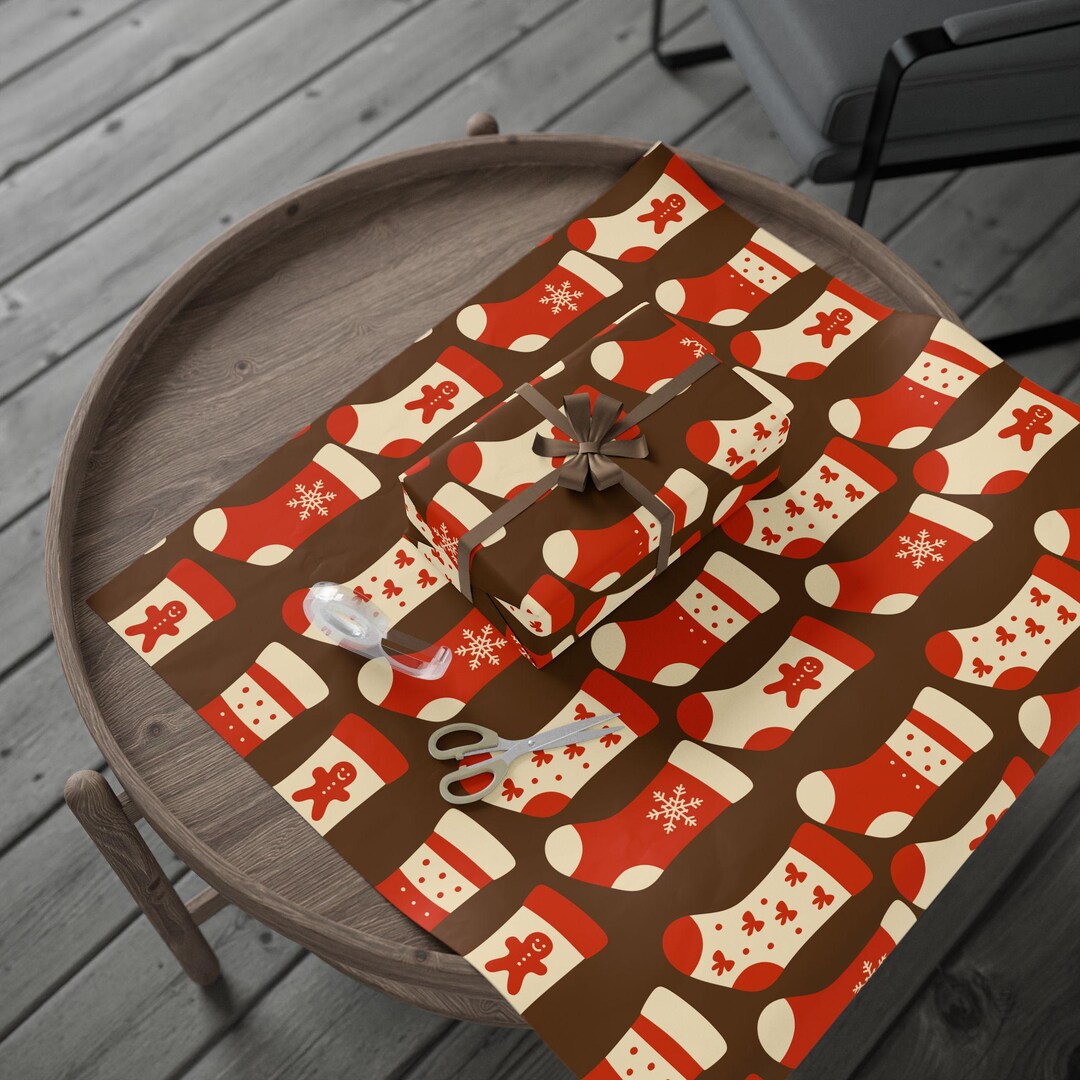 Christmas Stocking Patterned Gift Wrapping Paper - Etsy
