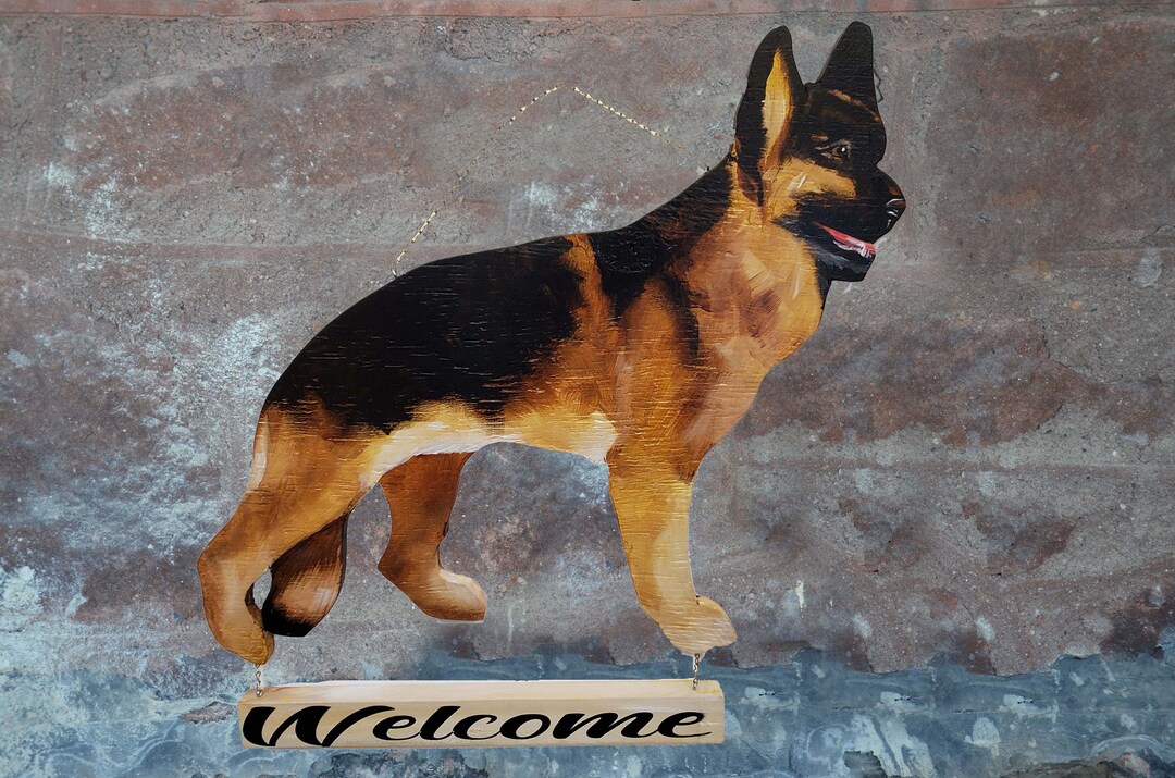 German Shepherd Welcome Sign, Pet Portrait Wall Plaque, Custom Cut Wood ...