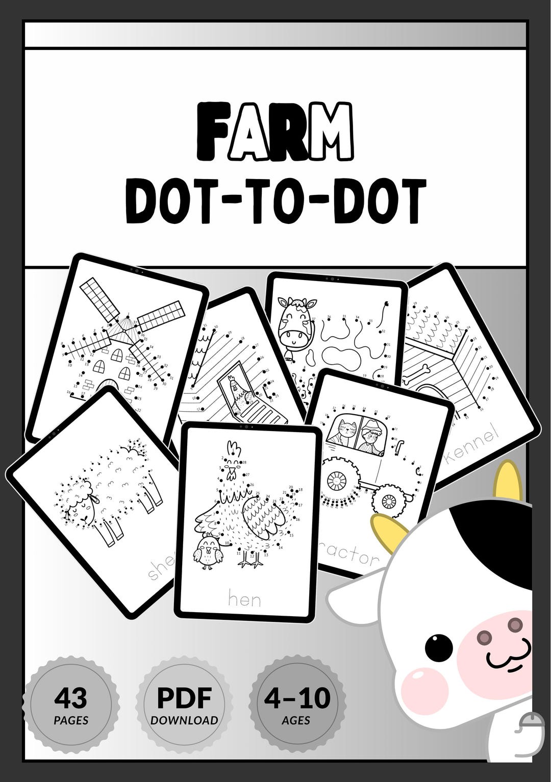 Farm Dot to Dot Worksheets for Kids – Printable Number Activity Pages ...