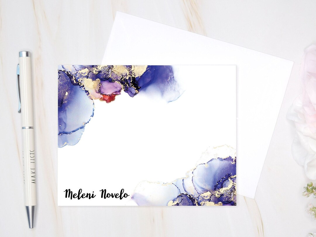 Personalized Stationery Note Cards, Watercolor Flat Notecards for Women ...