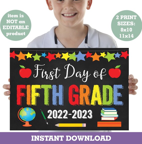 First Day of School Sign 5th Grade Instant Download Back to - Etsy