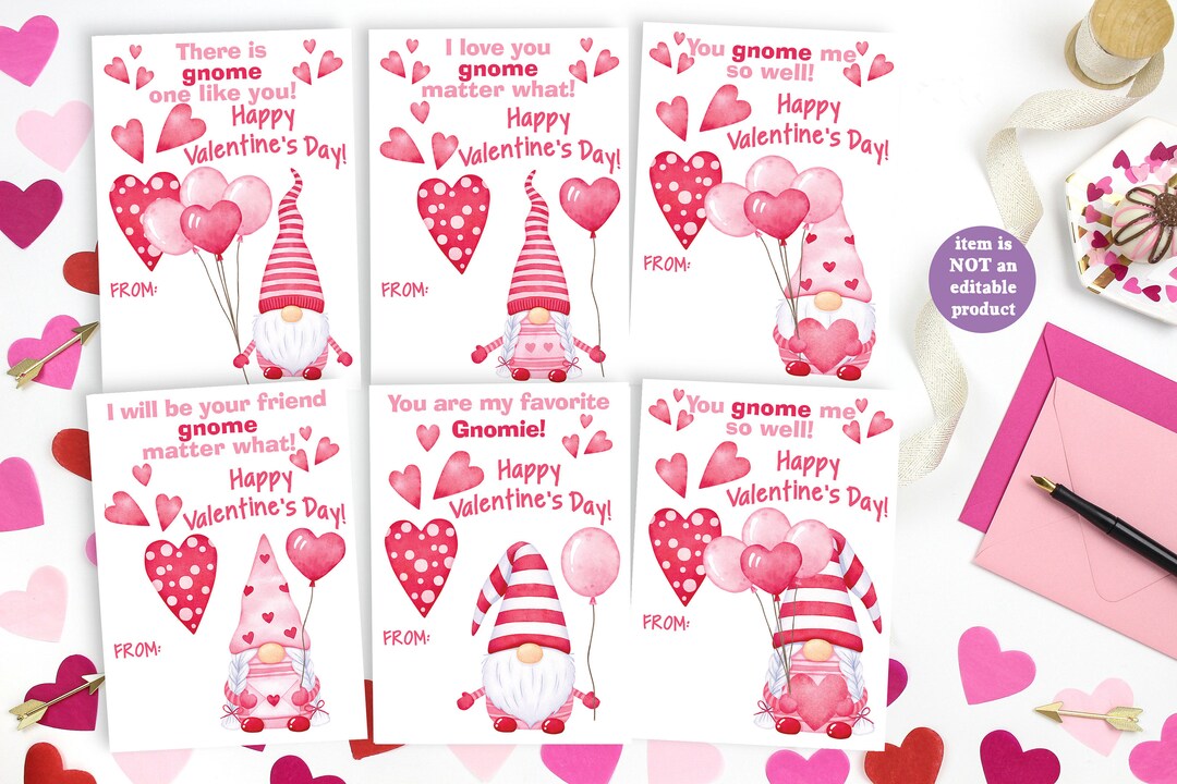 Classroom Valentines, Gnomes Valentine Card, Printable Valentine Cards ...
