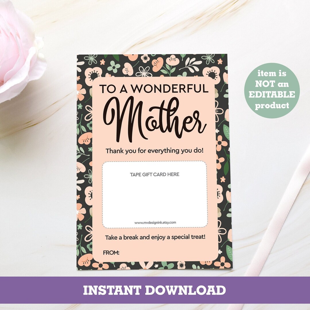 Printable Mothers Day Gift Card Holder Digital, Instant Download, Mom ...