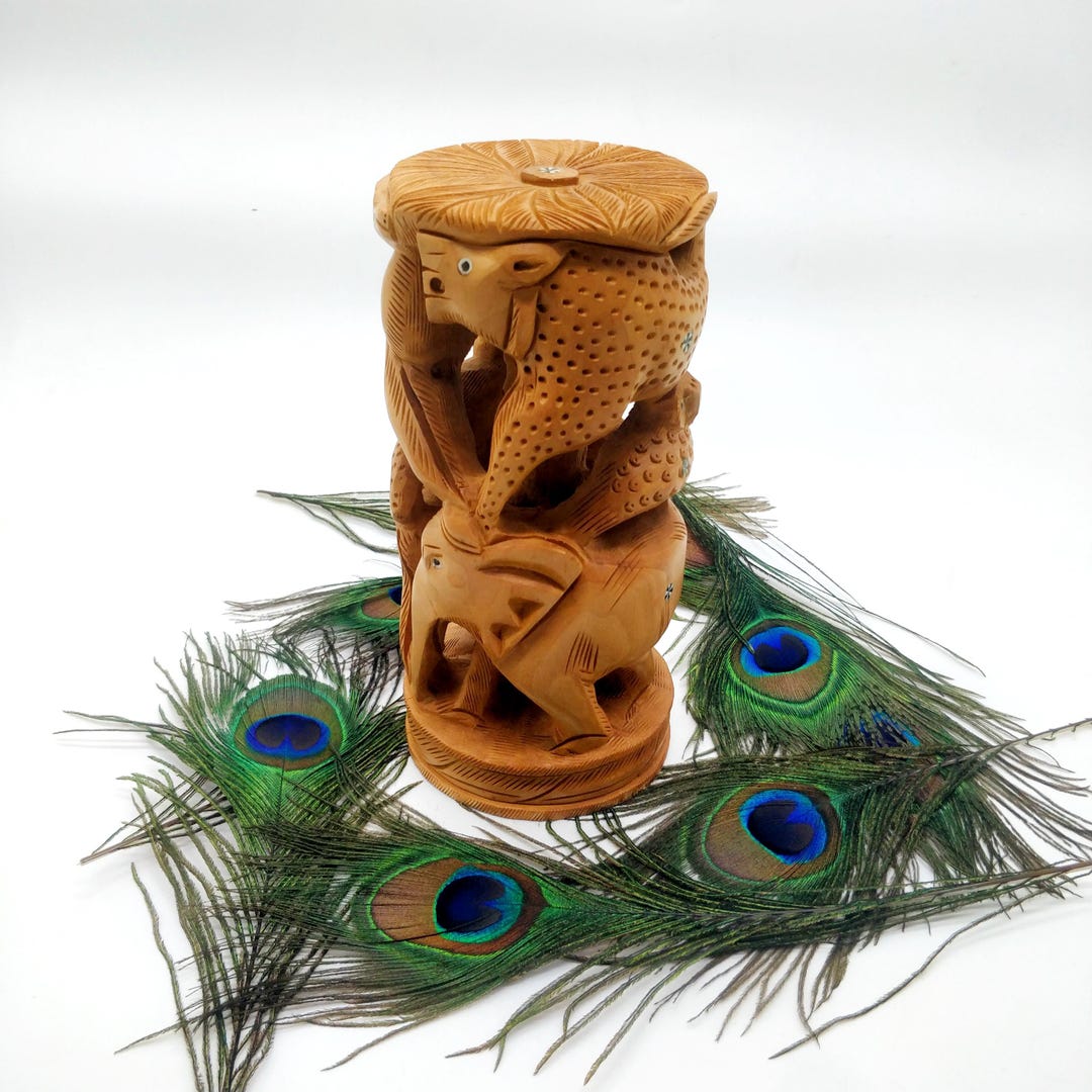 Wooden Shikar Pillar | Jungle Safari Wildlife Carving | Hand-carved ...