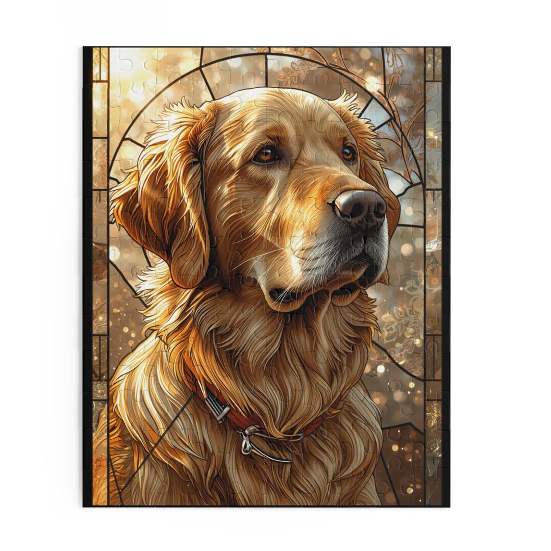 Stained Glass Golden Retriever Dog Jigsaw Puzzle - Etsy