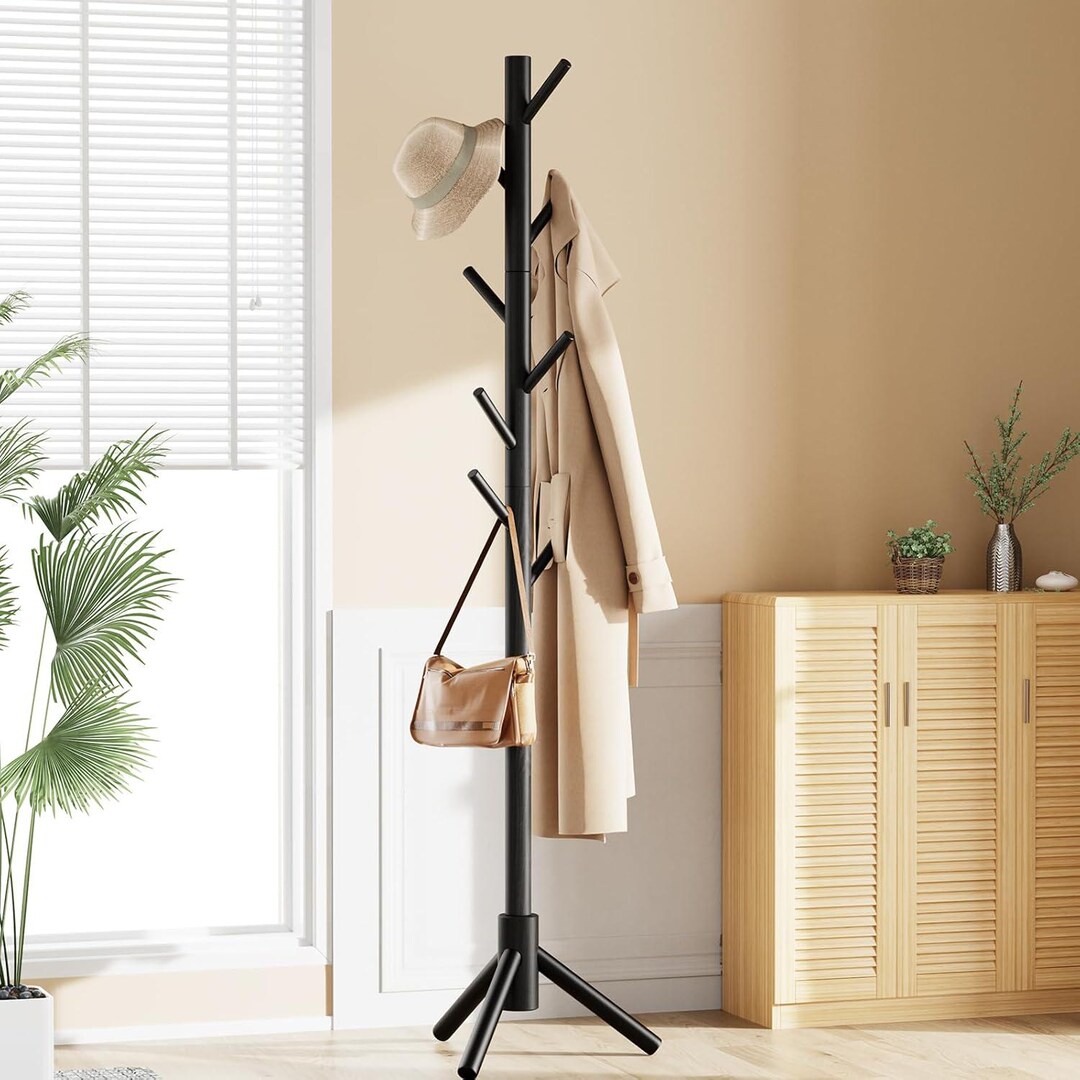 Adjustable Height Wooden Coat Rack – Freestanding Coat Tree With 8 ...