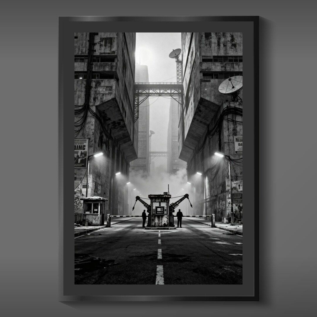 Brutalist Checkpoint Print: Black and White Retro-futuristic ...