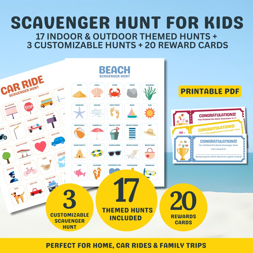 Printable Scavenger Hunt for Kids: 17 Themes + Reward Cards (PDF) - Etsy