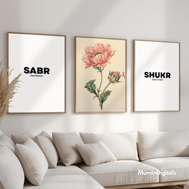 Sabr & Shukr Islamic Wall Art Set of 3 | Minimalist Muslim Posters and ...
