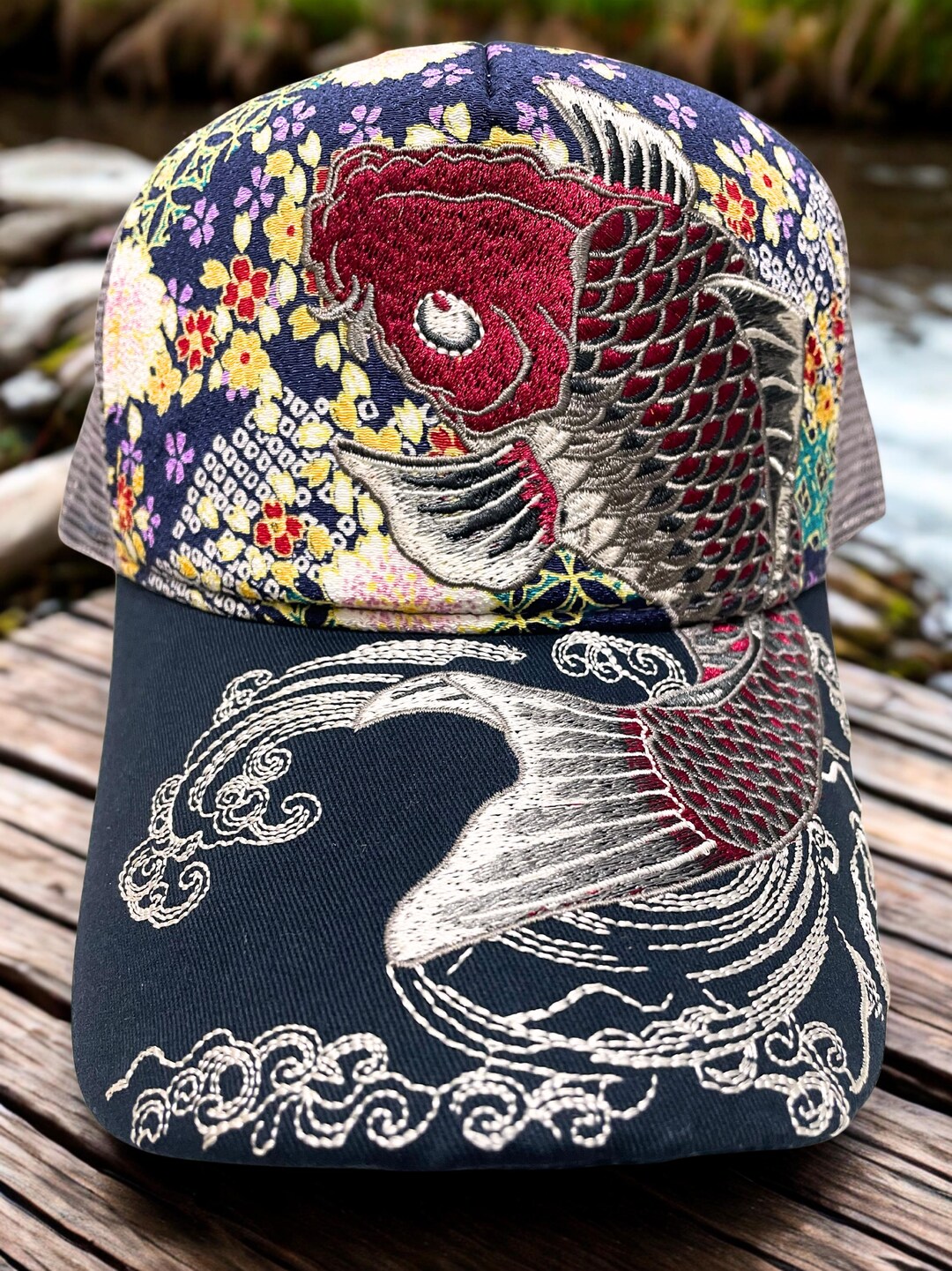 Japanese Koi Fish Embroidered Cap - Etsy