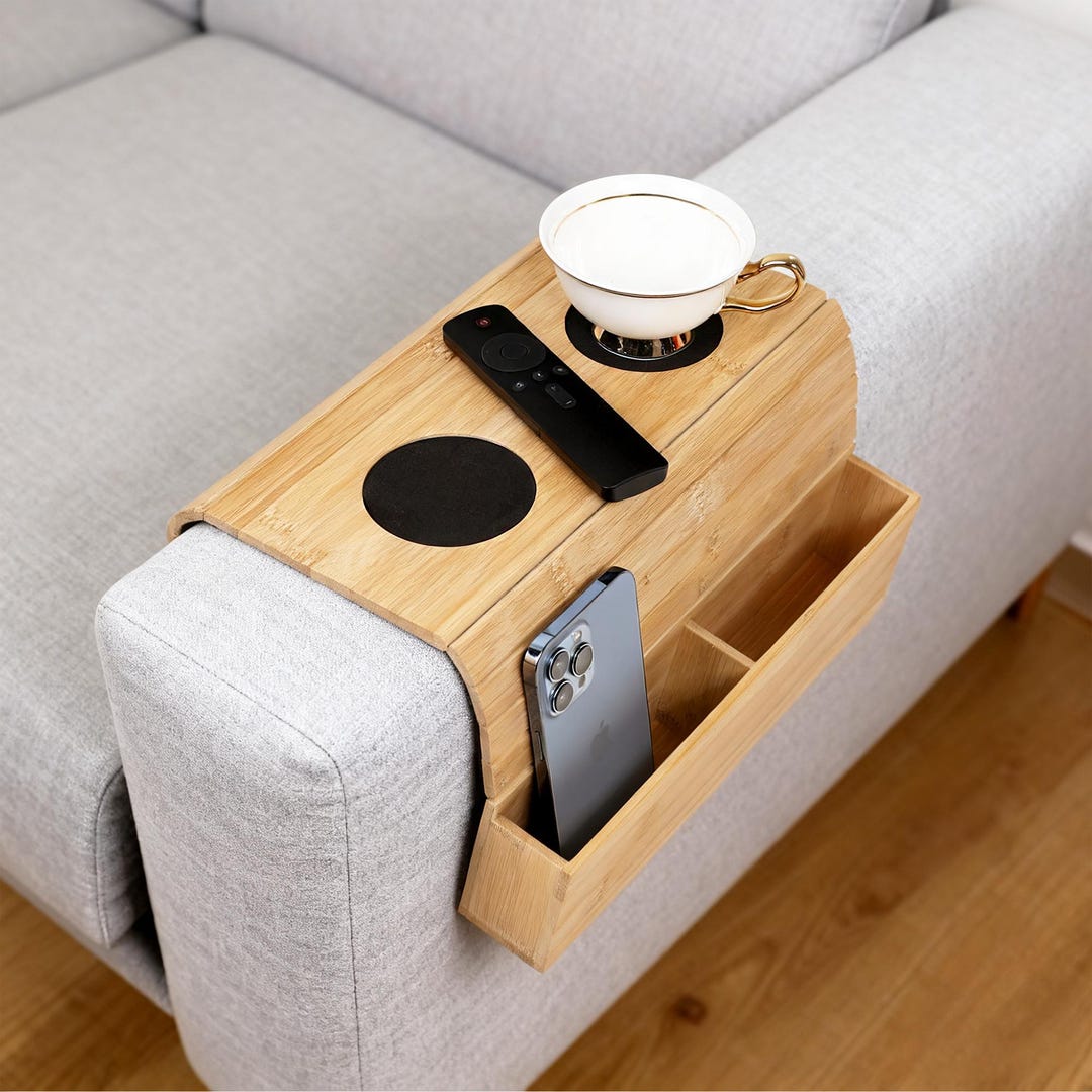 Sofa Arm Table · Couch Arm Tray Table · Modern Wood Sofa Side Table ...